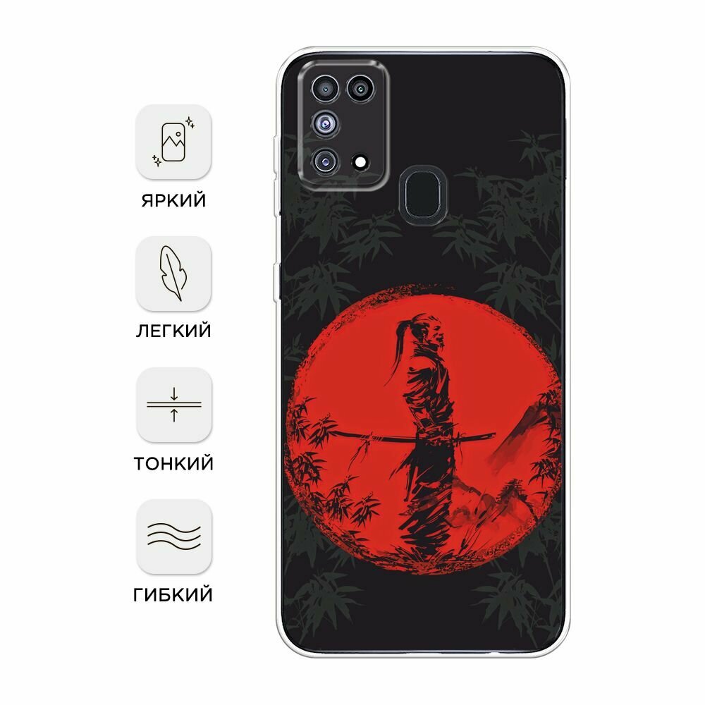 Чехол на Samsung Galaxy M31 / Самсунг Галакси М31 с принтом "Самурай на красном фоне" — фото 1