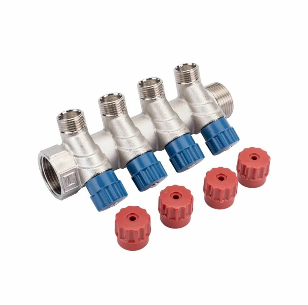 Коллектор c вентилями 3/4" х 1/2" - 4 выхода НР VALTEC 560 VT