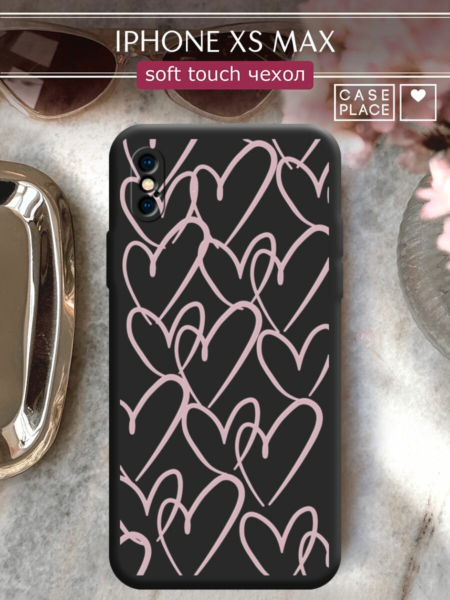 Чехол на Apple iPhone XS Max / Айфон XS Max с принтом "Hearts doodle pink 1"