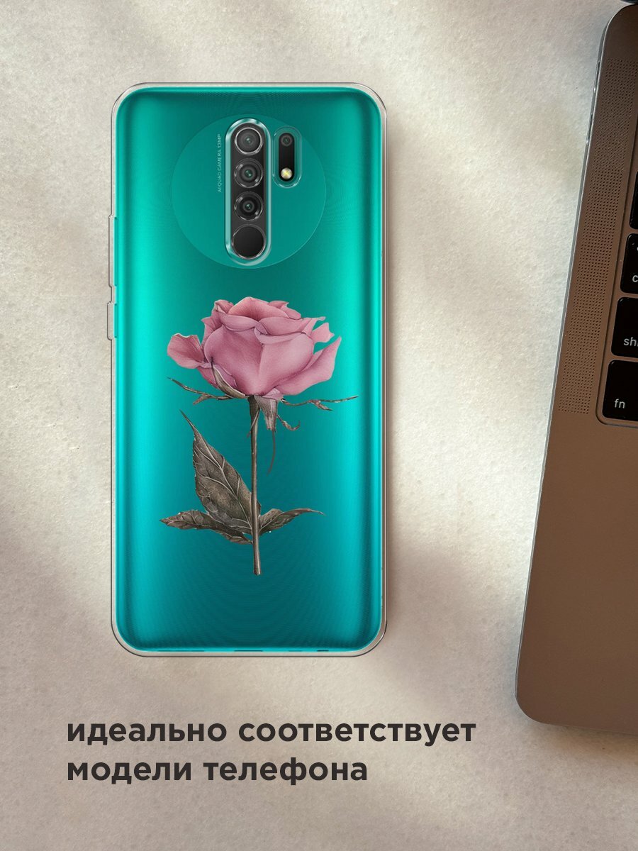 Чехол на Xiaomi Redmi 9 / Сяоми Редми 9 с принтом "Меланхоличная роза", прозрачный — фото 1