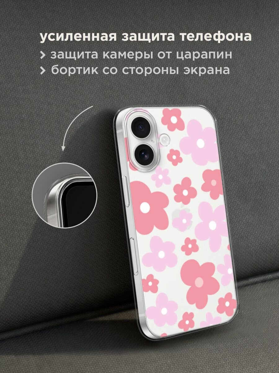 Чехол на Apple iPhone 17 / Айфон 17 с принтом "Нежные розовые цветочки рисунок", прозрачный — фото 1