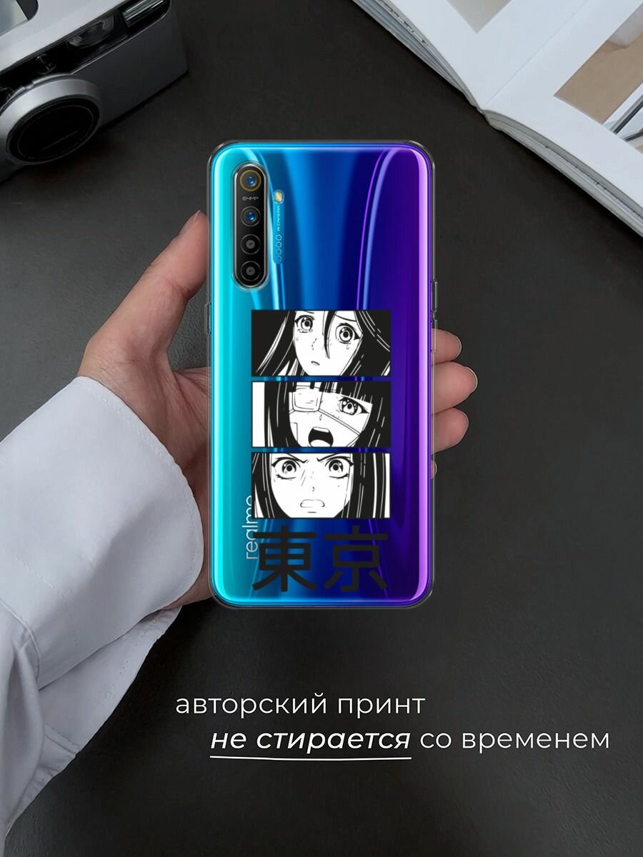 Чехол на Realme XT / Реалми XT с принтом "Tokyo girls", прозрачный — фото 1