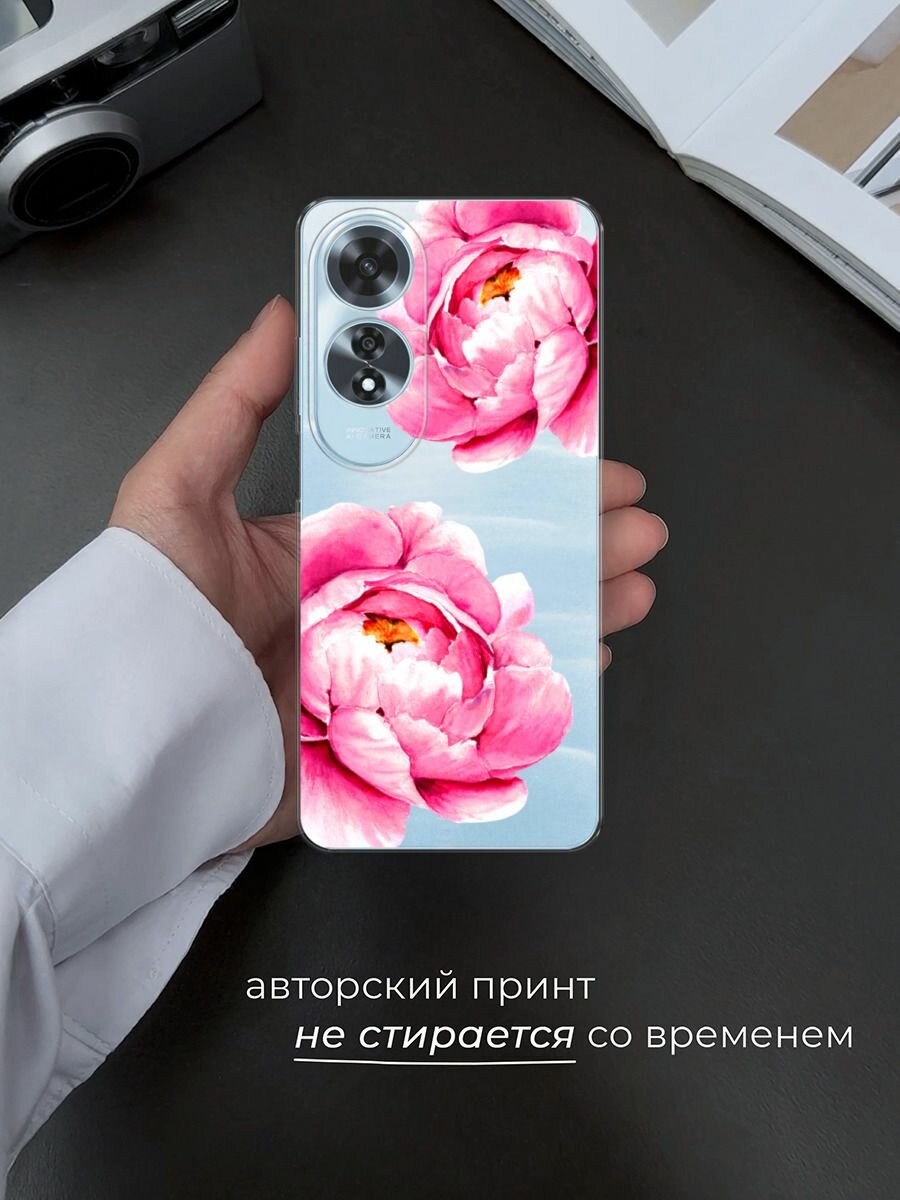 Чехол на Oppo A60 / Оппо А60 с принтом "Open peonies", прозрачный — фото 1