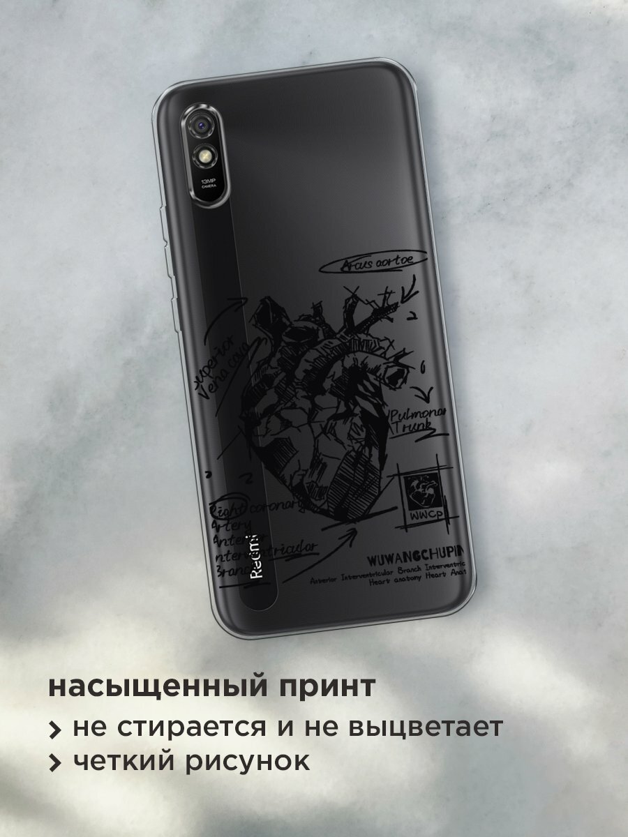 Чехол на Xiaomi Redmi 9A / Сяоми Редми 9А с принтом "Анатомическое сердце 2", прозрачный — фото 1