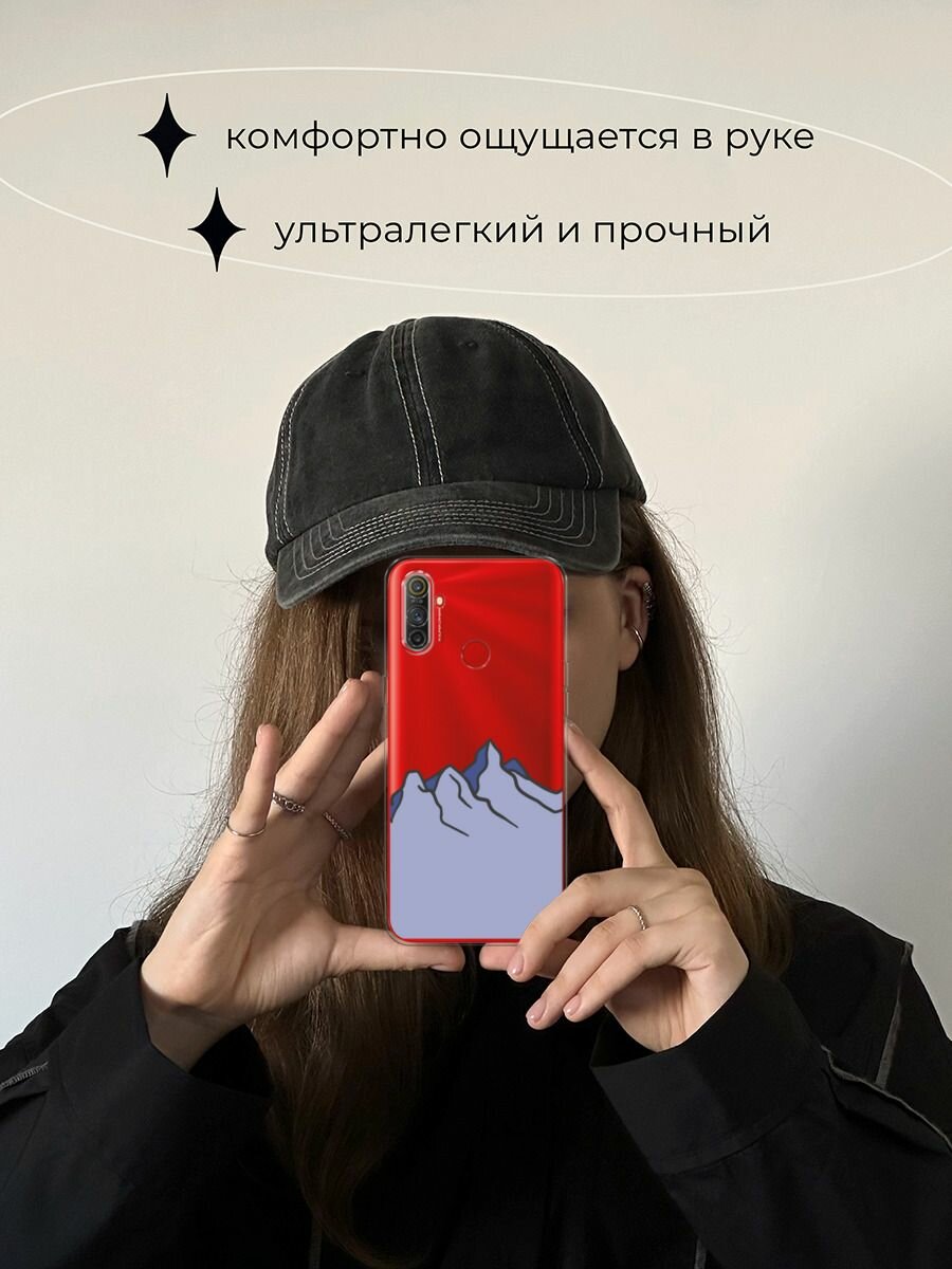 Силиконовый чехол на Realme C3 / Реалми C3 с принтом "Гора", прозрачный — фото 1