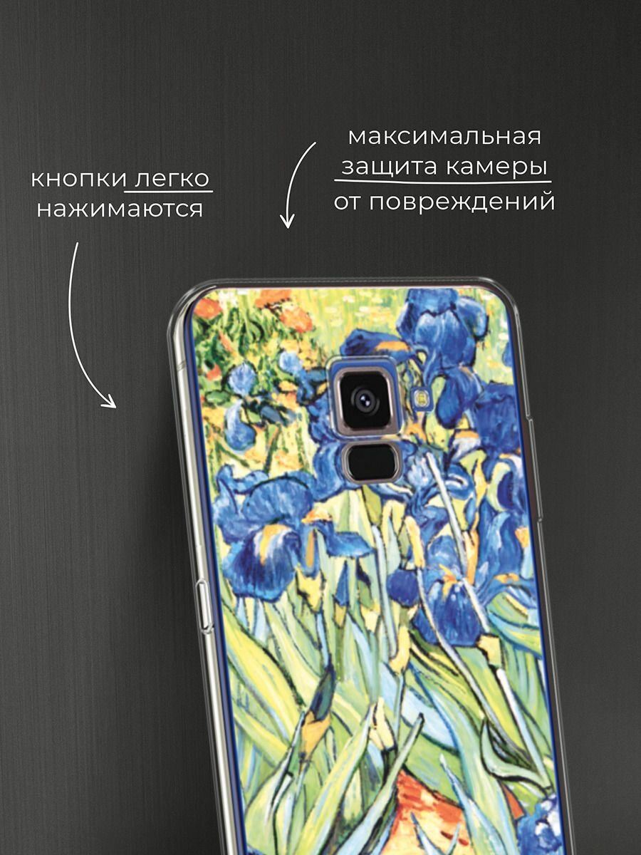 Чехол на Samsung Galaxy A8 2018 / Самсунг Галакси А8 2018 с принтом "Ирисы Ван Гог" — фото 1