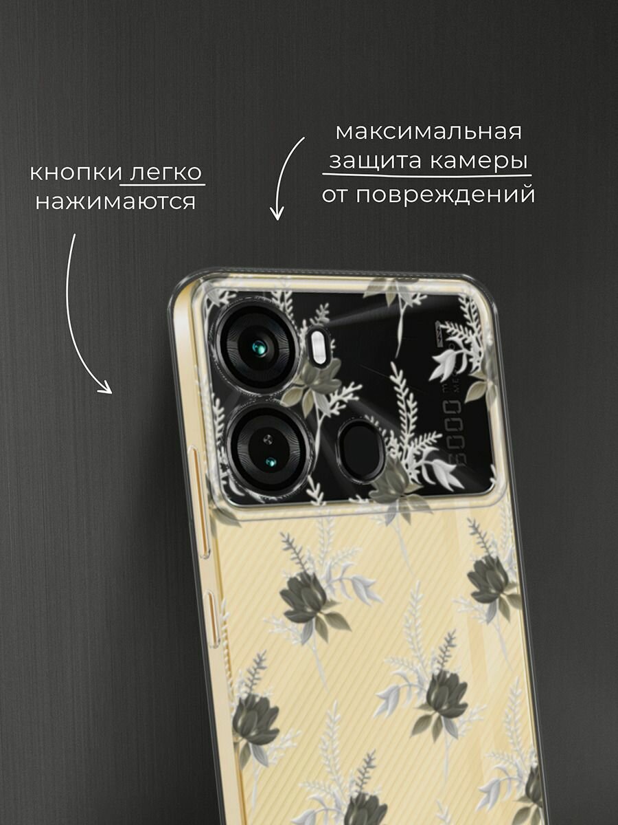Чехол на Itel P40 / Ител P40 с принтом "Паттерн цветы сепия" — фото 1
