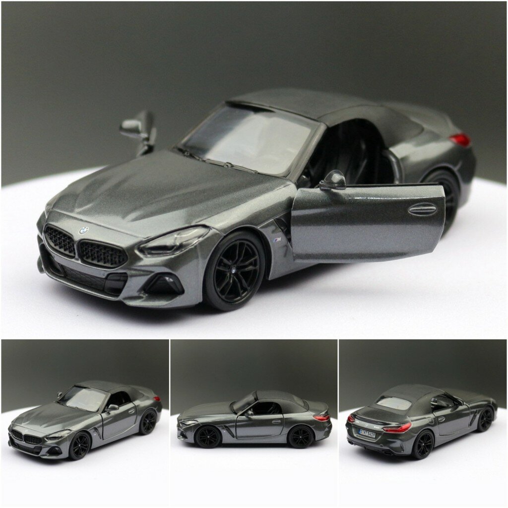 Модель игрушечная бмв z4 кабриолет с алюминиевым кузовом с открывающимися дверями для подарка серый
