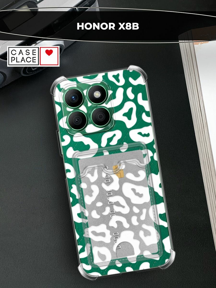 Чехол на Honor X8b (Хонор X8B) с картой и принтом "Белые леопардовые пятна"