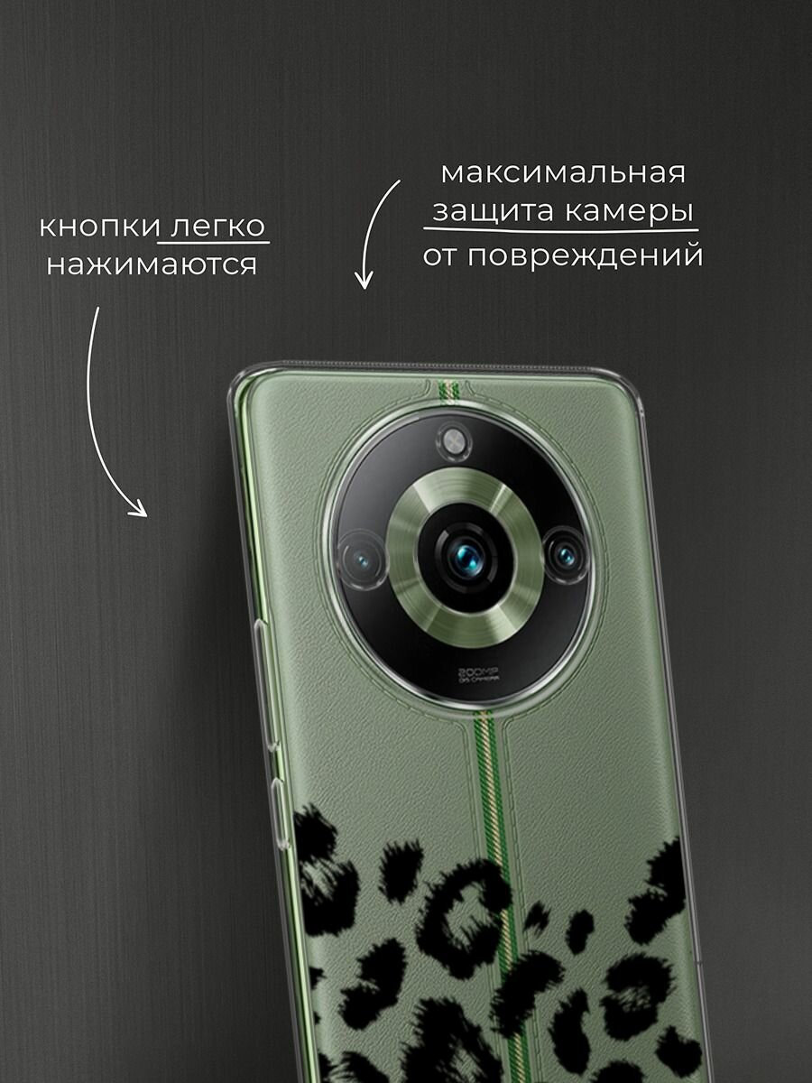 Чехол на Realme 11 Pro / Реалми 11 Про с принтом "Окрас леопарда фон черный", прозрачный — фото 1