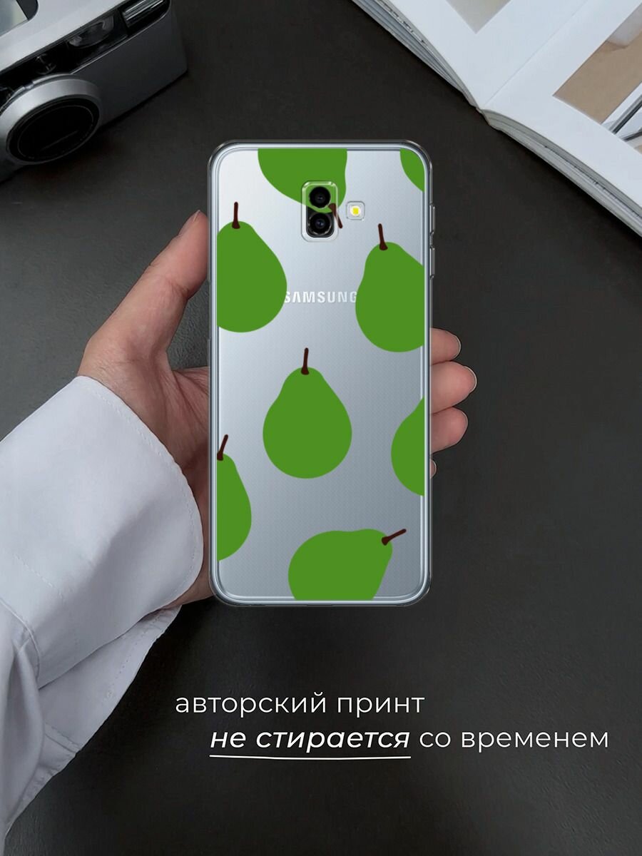 Чехол на Samsung Galaxy J6 + / Самсунг Галакси J6 Плюс 2018 с принтом "Зеленая груша паттерн", прозрачный — фото 1