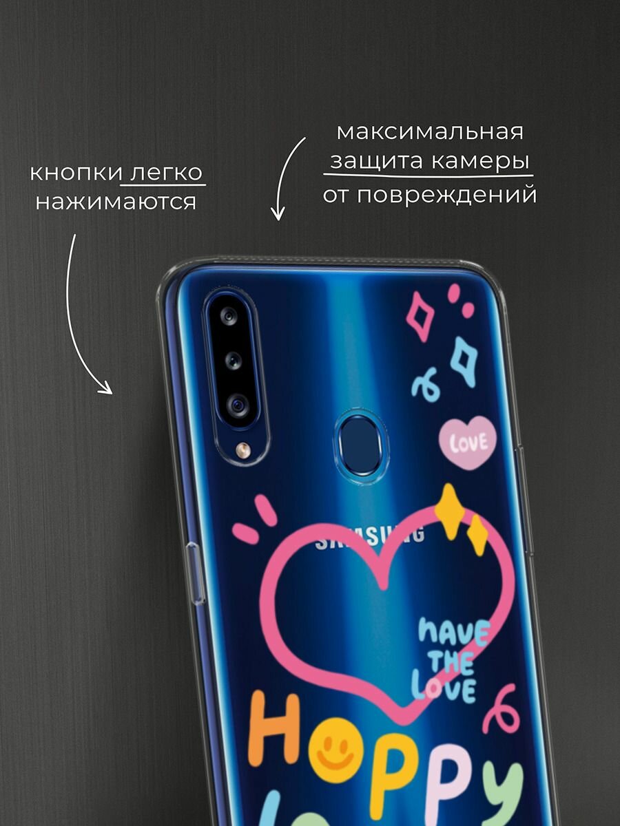 Чехол на Samsung Galaxy A20s / Самсунг Галакси A20s с принтом "Happy lovely", прозрачный — фото 1