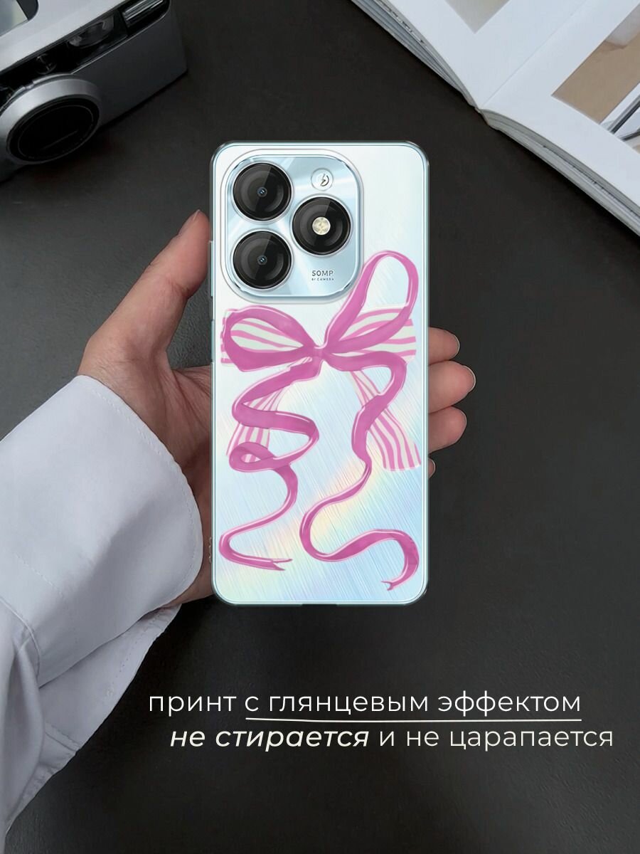 Чехол на Itel P55 / Ител Р55 с принтом "Полосатый розовый бант 2" — фото 1