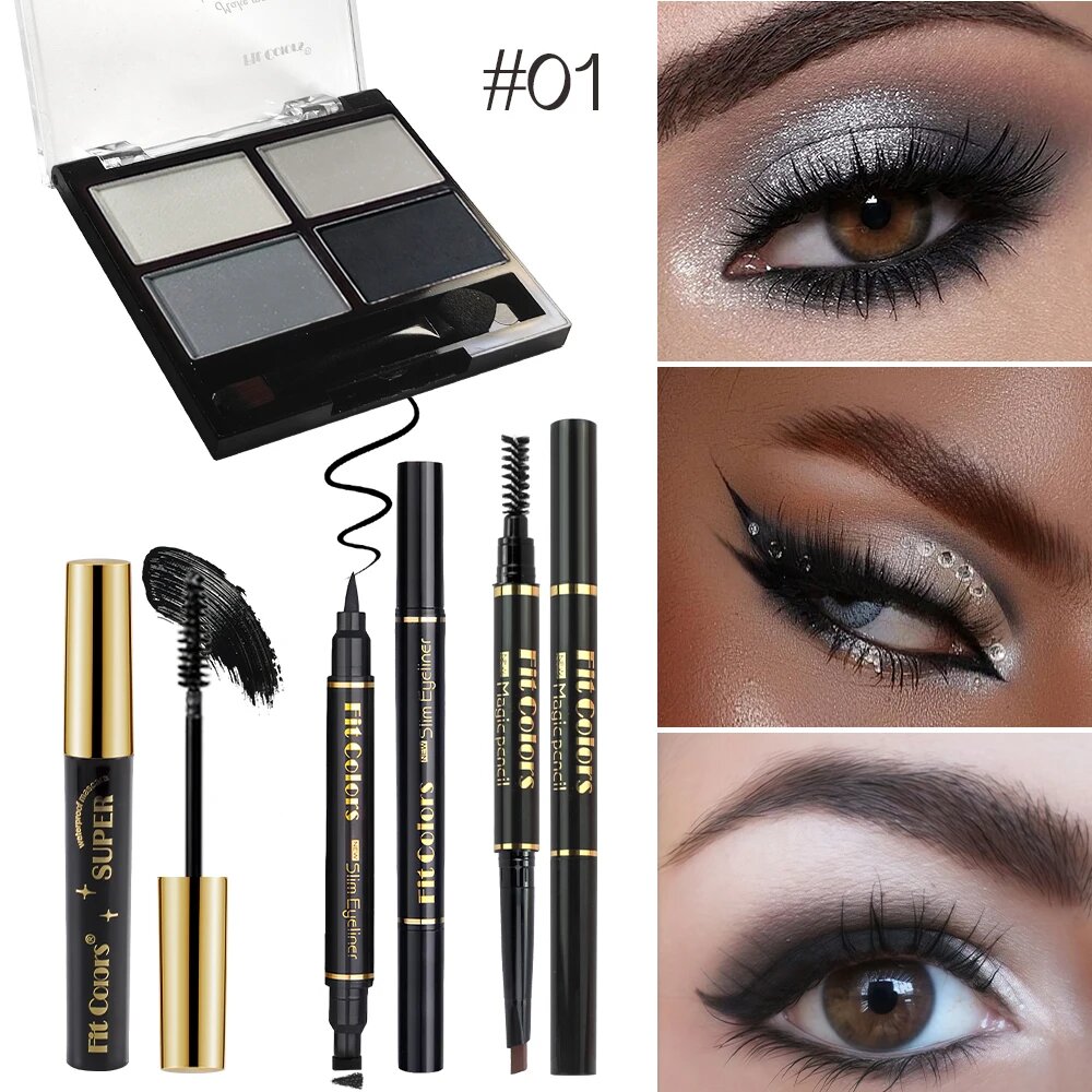 Долговечный водостойкий набор для макияжа глаз 4-в-1: автоматическая двусторонняя ручка для теней, туши и подводки