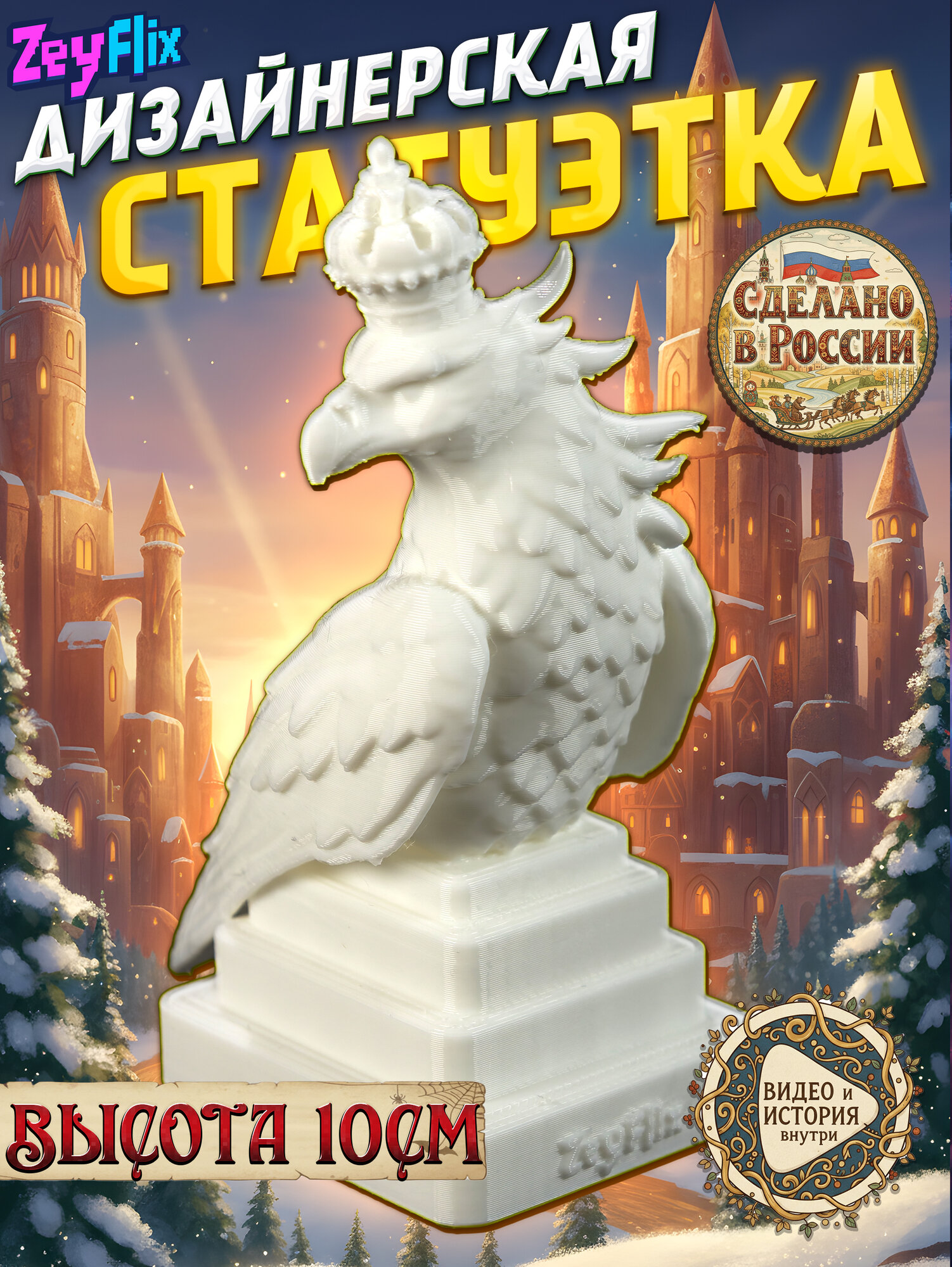 Статуэтка ZeyFlix "Коронованный страж", белый, пластик, 7x7 см