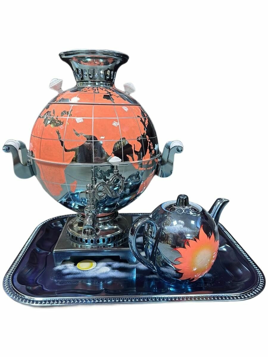 Электрический набор самовар 5 литров c росписью Под Глобус шар