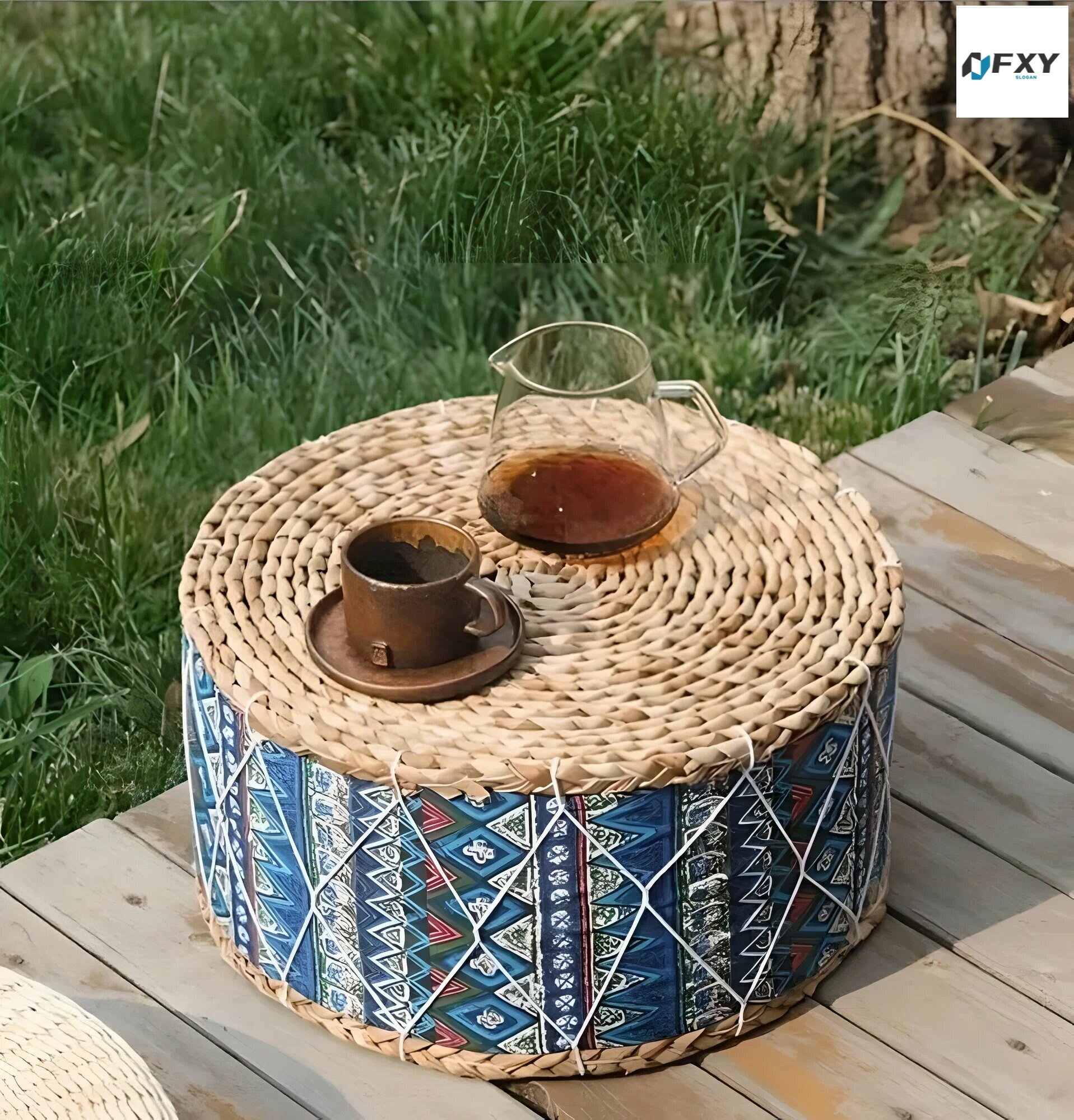 Эксклюзивный плетеный пуф из акрила, 40x40x20 см, темносиний