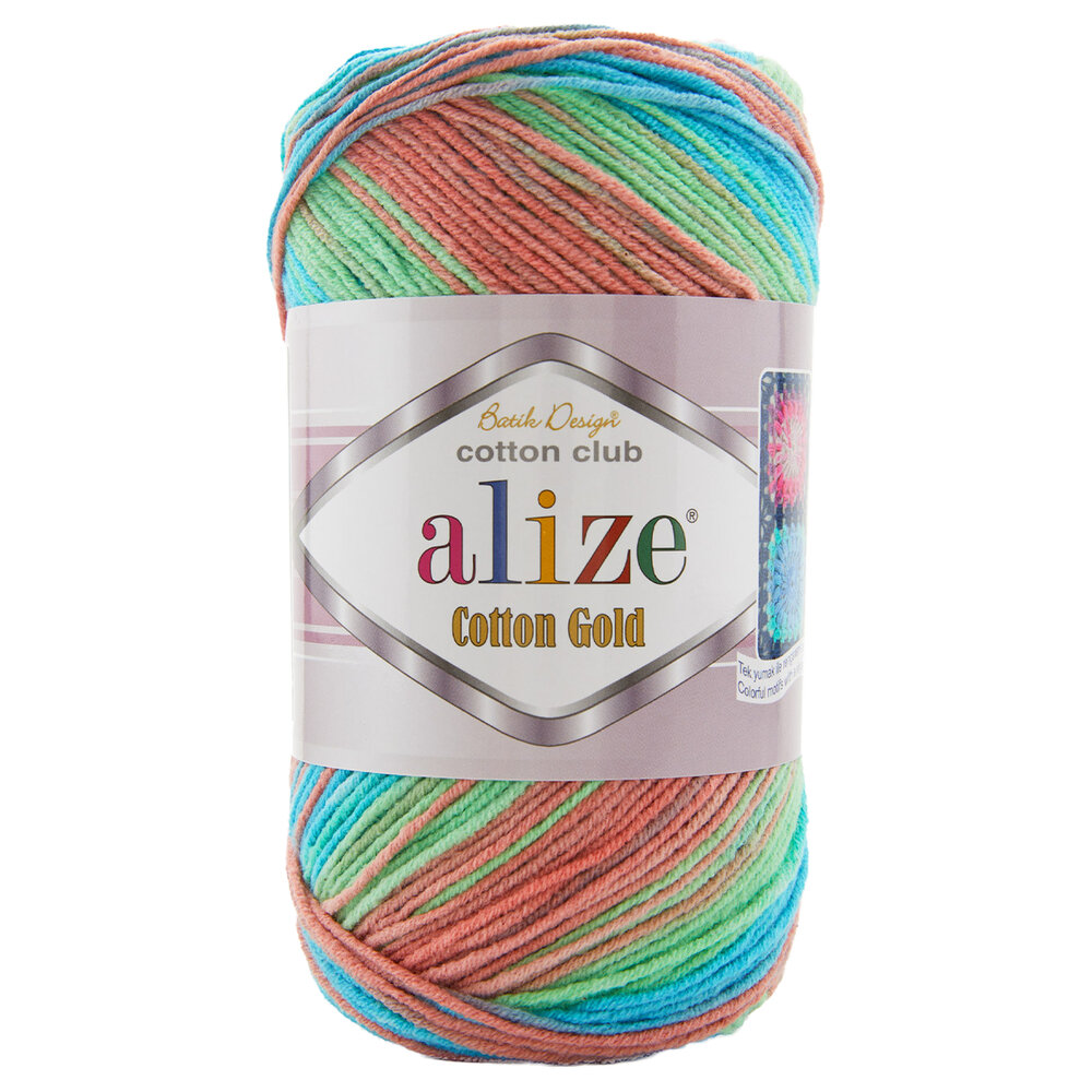 Пряжа для вязания Alize Cotton gold batik 8097 бирюза терракот 1 моток 100 гр/330 м 55% хлопок, 45% акрил