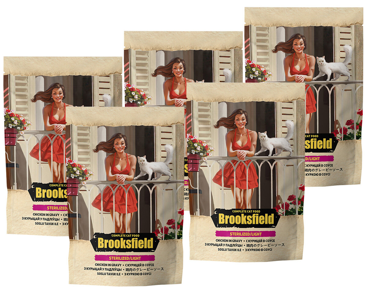Корм влажный Brooksfield Sterilized Light Cat для взрослых кастрированных котов и стерилизованных кошек, курица, 85 г х 5 шт