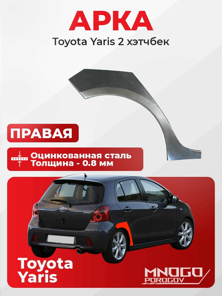 Задняя правая арка на Toyota Yaris 2 хэтчбек 5 дверей 2005-2012 оцинкованная сталь, толщина 0,8 мм Тойота ярис 2, кузовной ремонт.