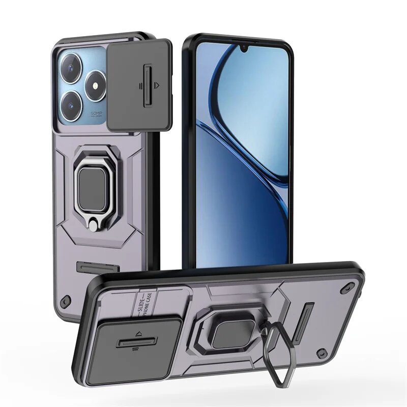 Armor Funda для Realme C63 чехол слайд объектив камеры кольцо стенд защитная Фиолетовый, purple