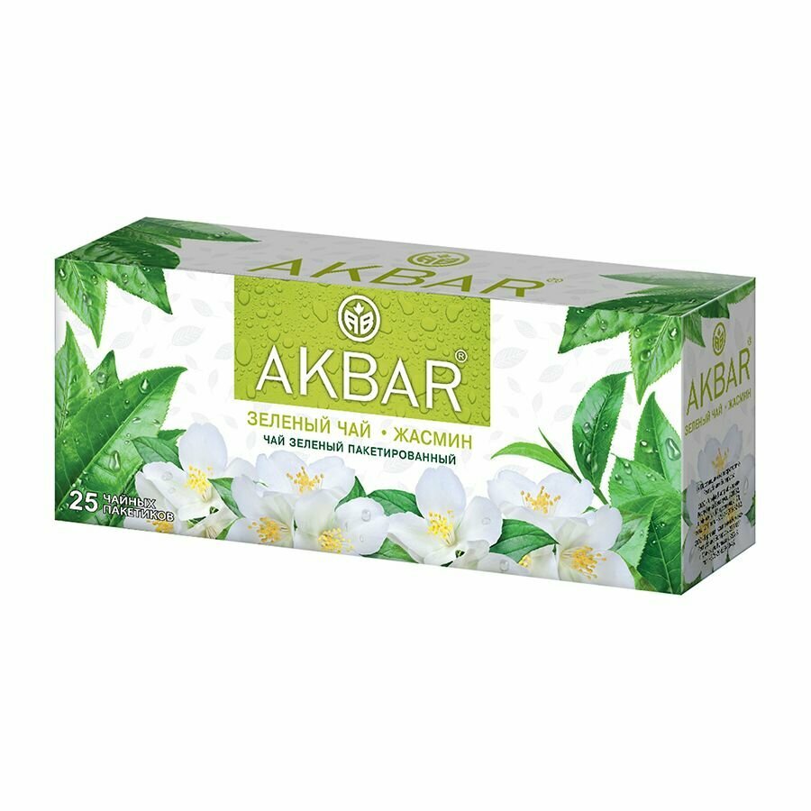 Akbar Зеленый чай с жасмином, 25 пакетиков по 2 г, 1 уп.