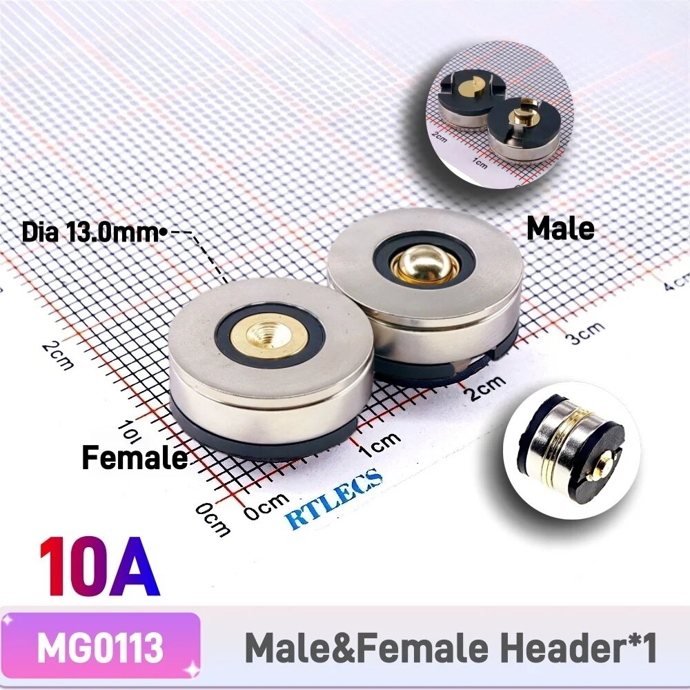 Магнитный круглый разъем PogoPin, 10 А, мужской, женский, металлический, подпружиненный, 1-контактный, зарядное устройство постоянного тока, провод 16AWG, M12, резьбовое золото