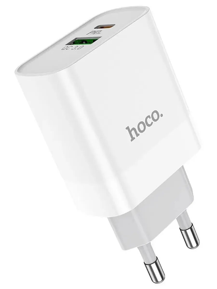 Сетевое зарядное устройство Hoco C80A (USB+USB-C), PD20W+QC3.0, белый (быстрая зарядка для iPhone, Android)
