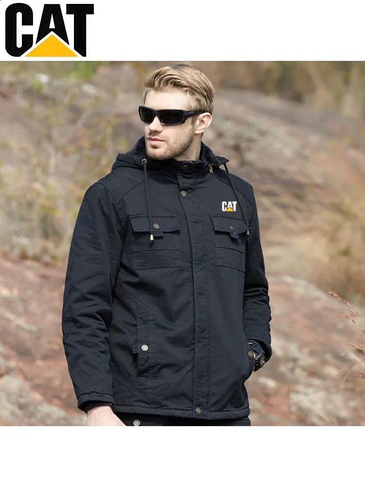 Пуховик Caterpillar Мужская утепленная куртка с воротником, Зимняя рабочая одежда-Свободный крой, Утепленная ветрозащитная куртка-Для морозной погоды