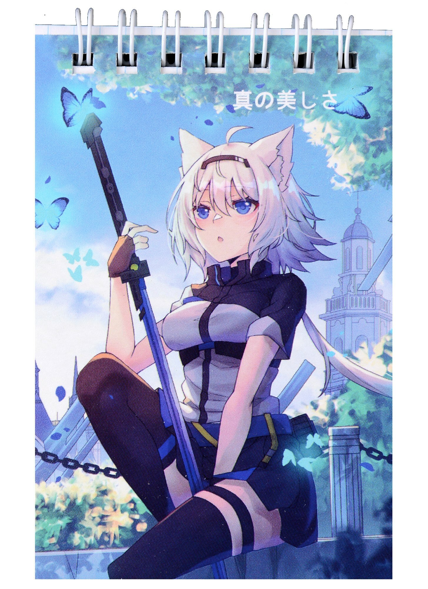 Блокнот А7 60л кл. "Аниме. Девушка-волшебница с бабочками (цветная)" спираль, УФ лак