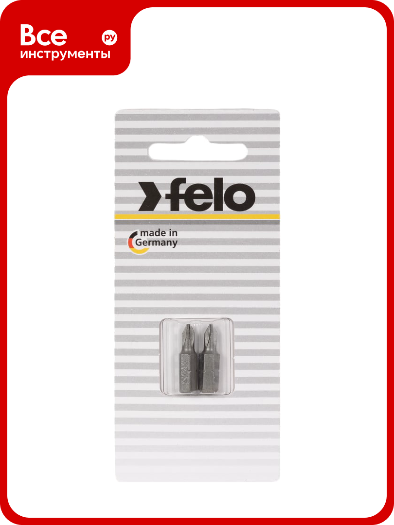 Бита крестовая PH 1X25, 2 шт, Felo 02201036, односторонняя кросс‑шлица, хвостовик 1/4‑дюйма, совместима с шуруповертами