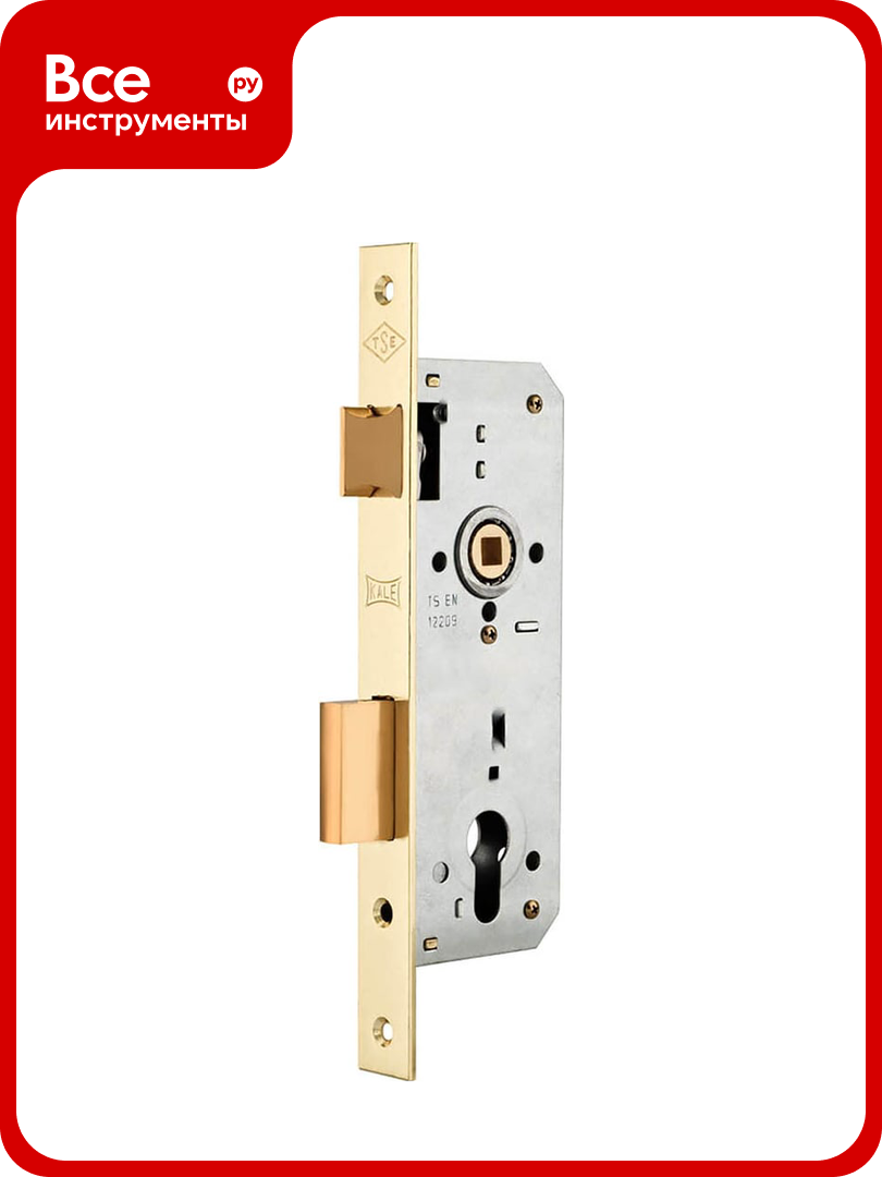 Врезной замок KALE KILIT цилиндровый для деревянных дверей, антивандальный, уличный, золотая лицевая планка