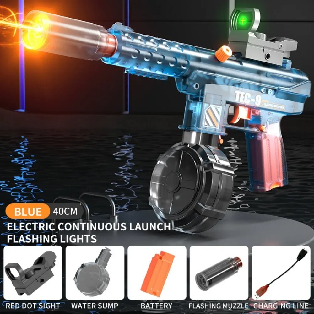 Электрический водяной пистолет TEC-9, синий, 40см