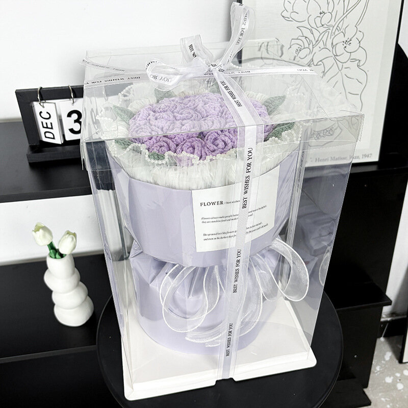 Горячая распродажа SG: ручная вязка розового пледа, вязаный многослойный пузырьковый пряжа, готовый букет, который нельзя открыть