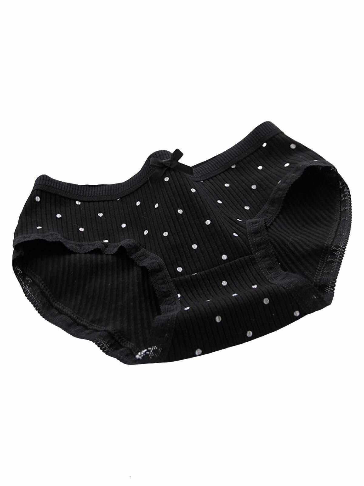 Женские трусы-бразильяны с кружевами и принтом, Черные точки - M