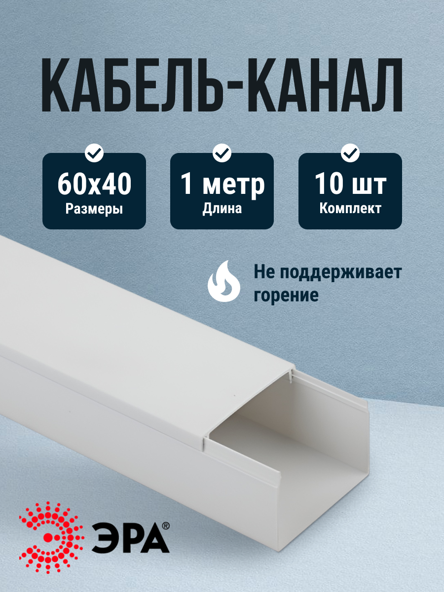 Кабель-канал для проводов Эра, L1000, IP40, белый 60х40 - 10 шт