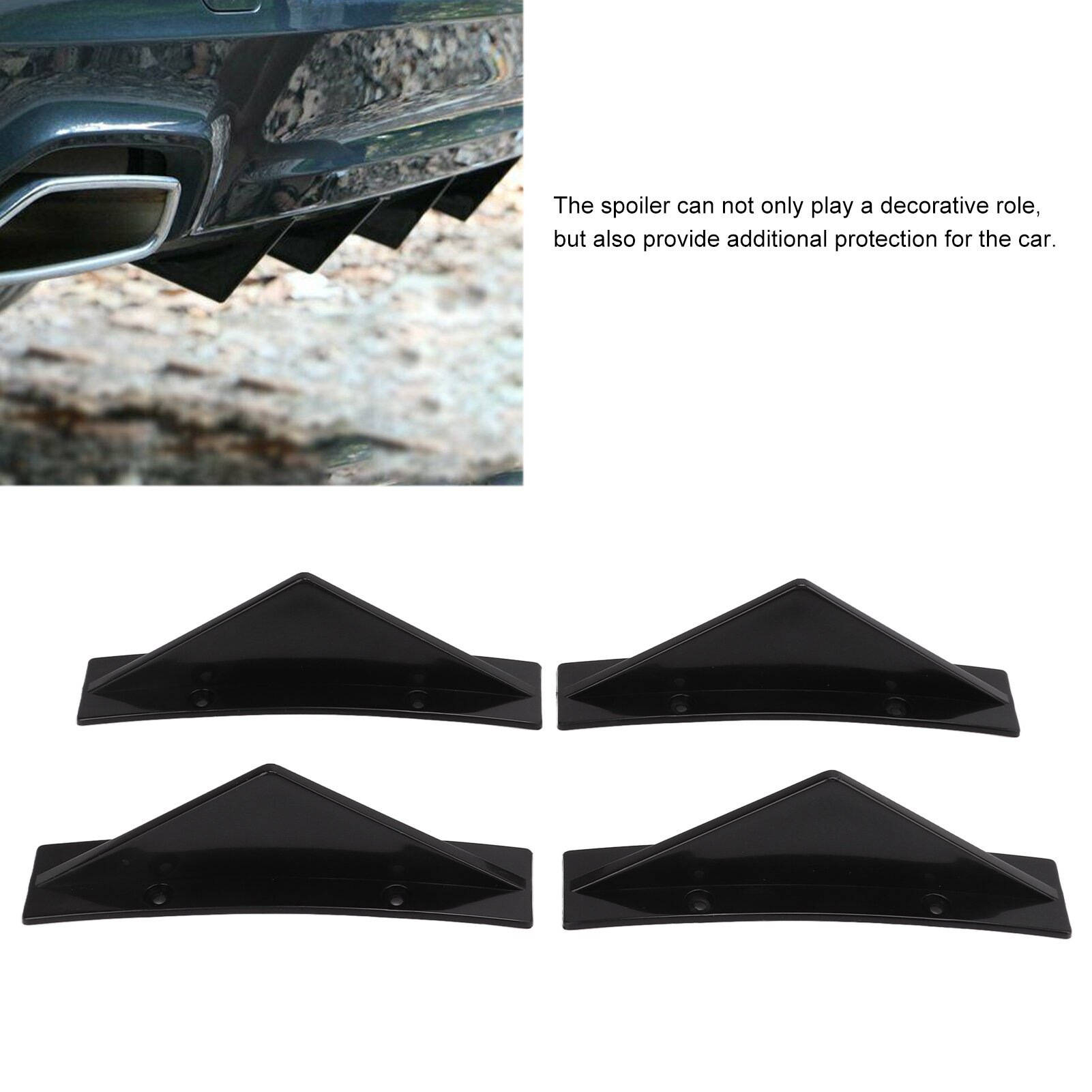4 шт. диффузор на задний бампер ABS изогнутый глянцевый черный спойлер «Плавник акулы» универсальный для автомобиля