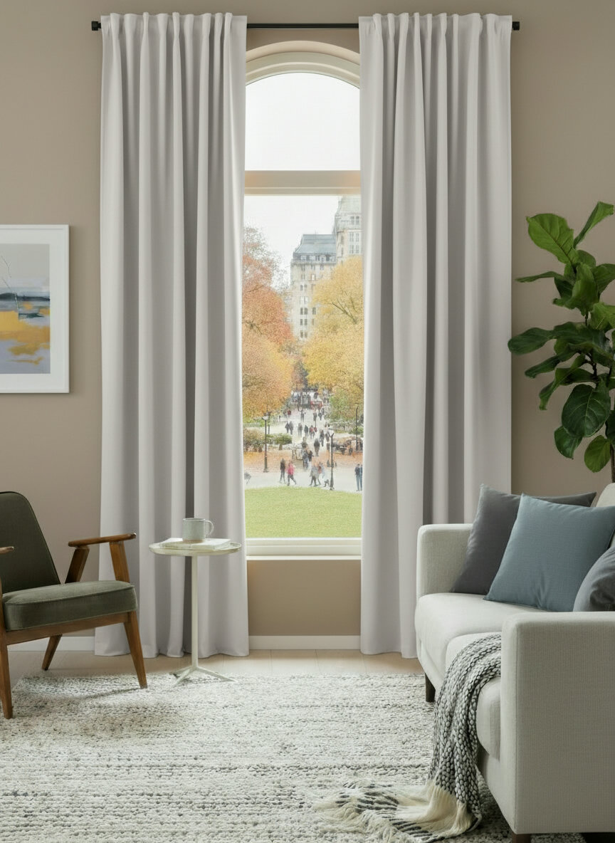 Шторы для гостиной Икеа Майгулл на ленте, 145х300 см, полиэстер, 2 полотна, светло-серый