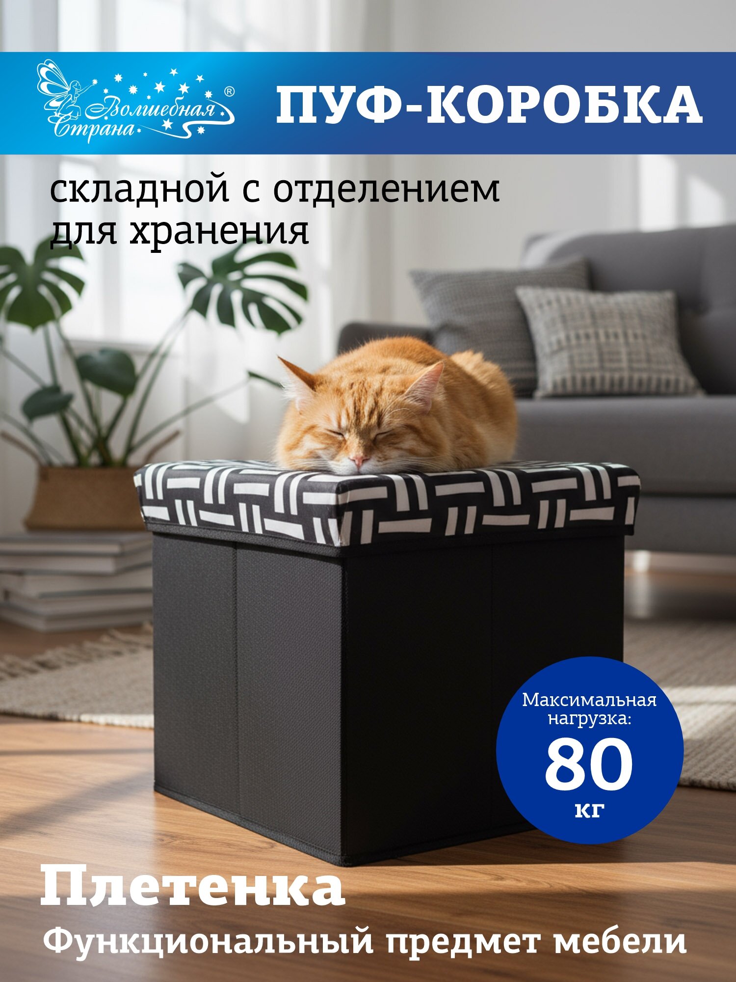 Пуф складной с отделением для хранения "Плетенка", 30 х 30 х 30 см