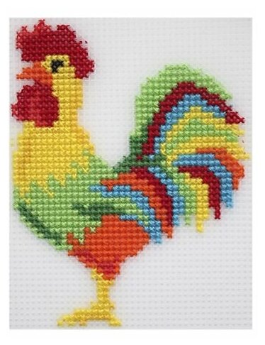 П-0002 Набор для вышивания на пластиковой канве Hobby & Pro Kids 'Петух', 10*13 см