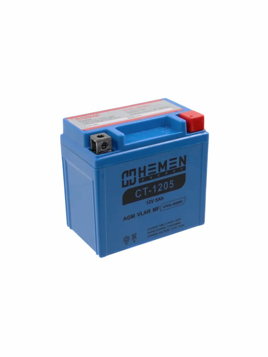 Аккумулятор 12В 5Ач HEMEN ENERGY CT1205 (UTX5L-BS(MF))(кислотный, герметичный) (обр. полярн) (113*70*107мм)