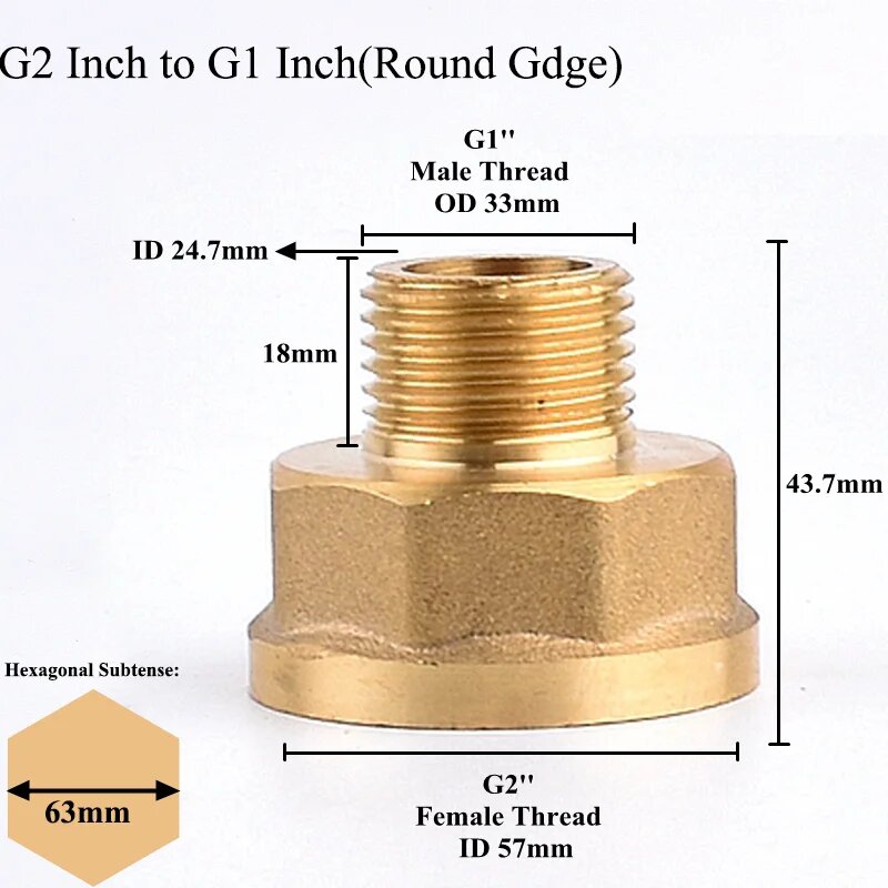 Шестигранный латунный переходник SgooHan 1,2 1,5 2 дюйма 2 Inch-1 Inch Round
