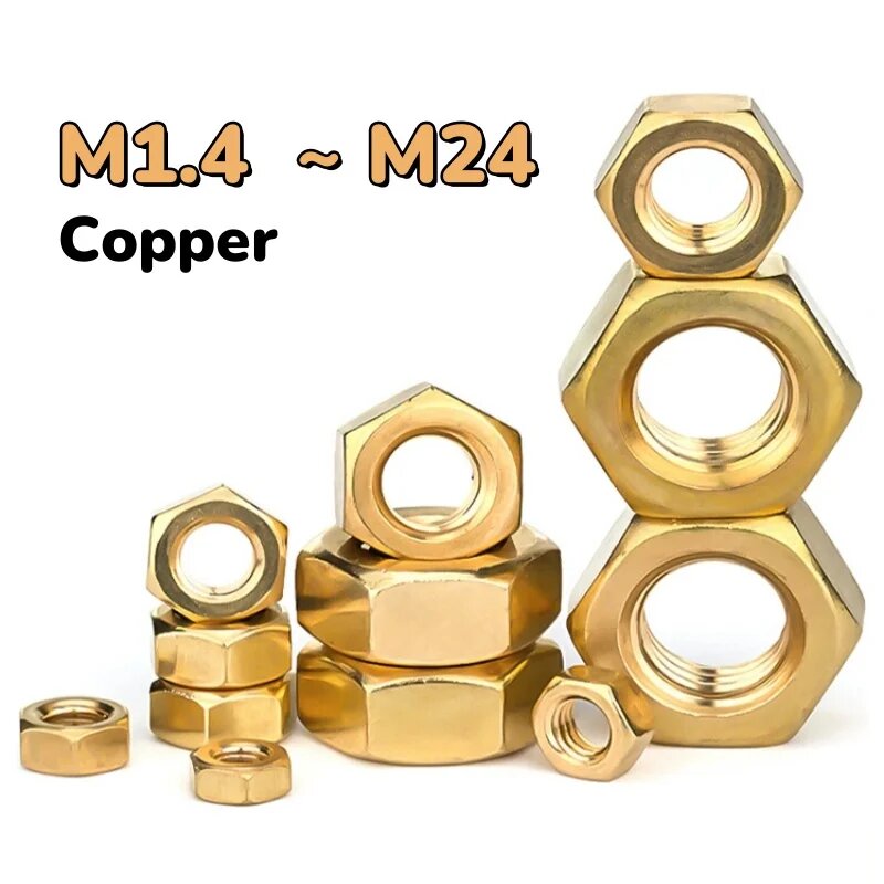 Медные шестигранные гайки M1.4-M24