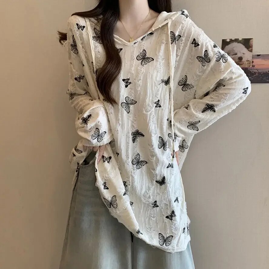 Топ с капюшоном Shangkaka, серый, off white
