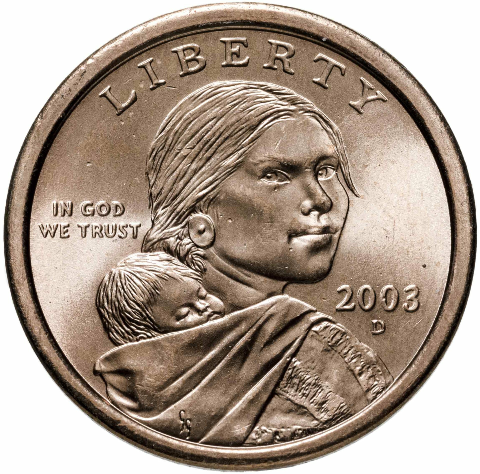 США 1 доллар dollar 2003 "Sacagawea dollar Сакагавея доллар - парящий орёл" знак монетного двора "D" - Денвер, Медь, в сохранности UNC