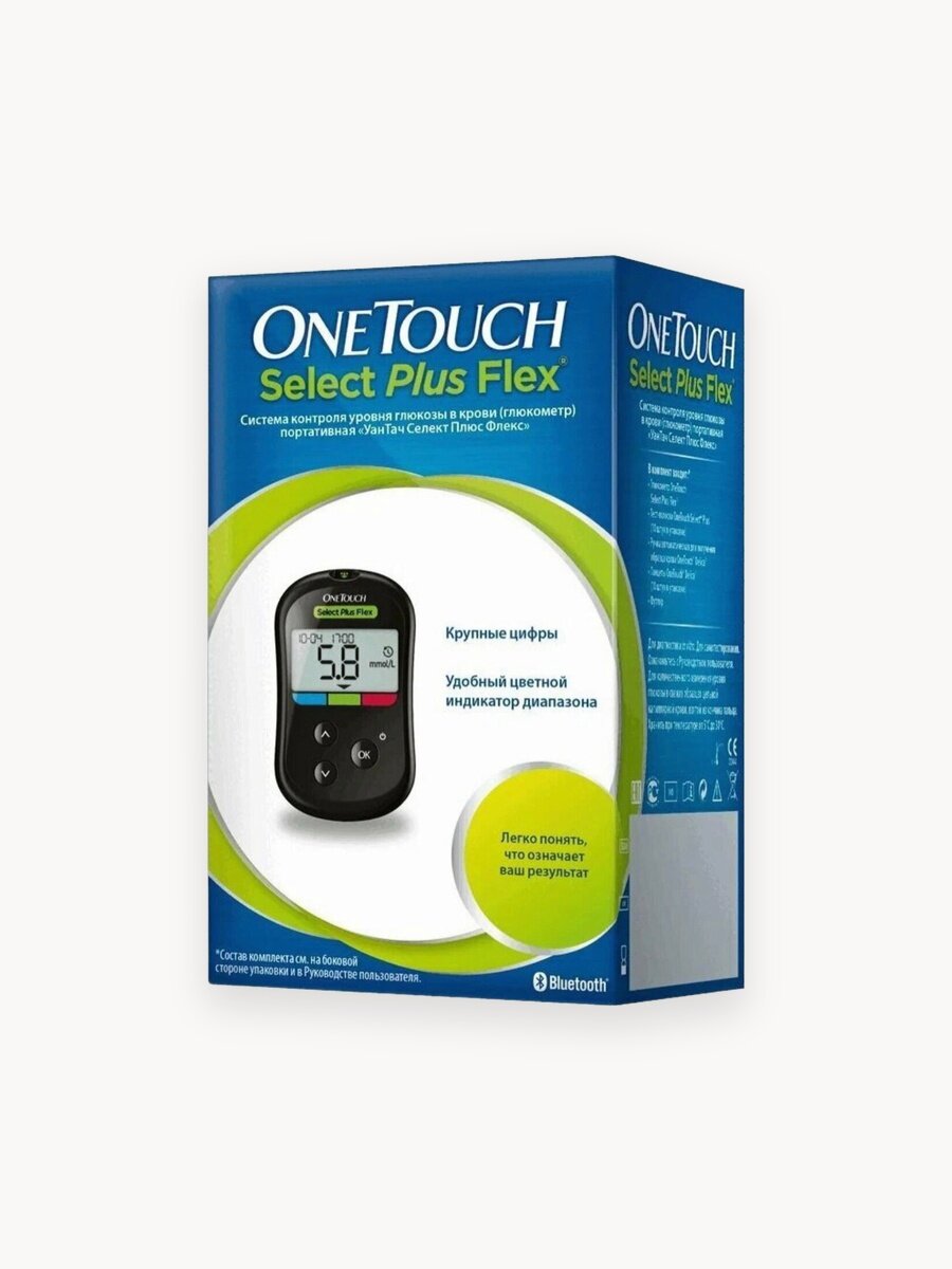 Глюкометр OneTouch Select Plus Flex (УанТач Селект Плюс Флекс) с прокалывателем и ланцетами в наборе, измеритель сахара в крови, мониторинг глюкозы при диабете