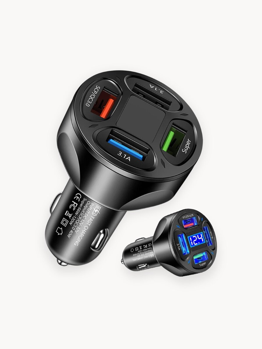 Автомобильное зарядное устройство VVN, адаптер для быстрой зарядки прикуривателя, 4-портовый USB