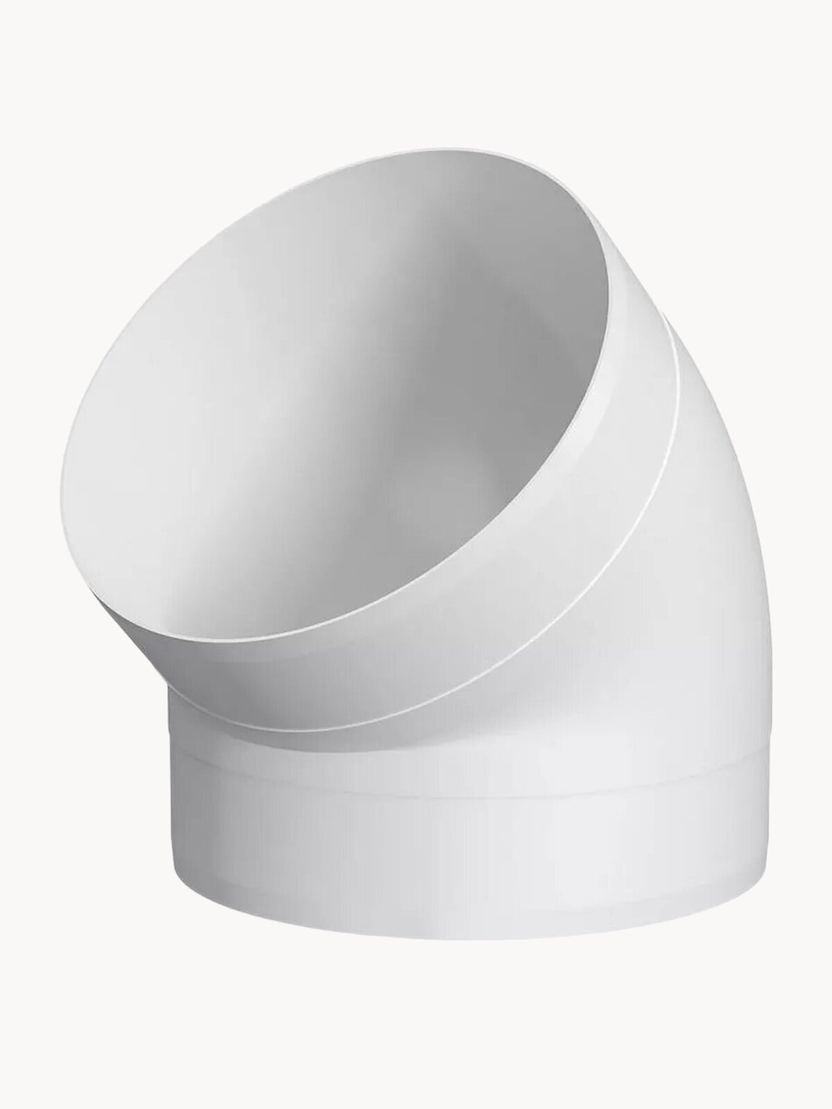 Колено отвод 150 мм для круглых воздуховодов 15ККП 45°, диаметр 150 мм, угол 45°, пластик белый, круглый, ERA