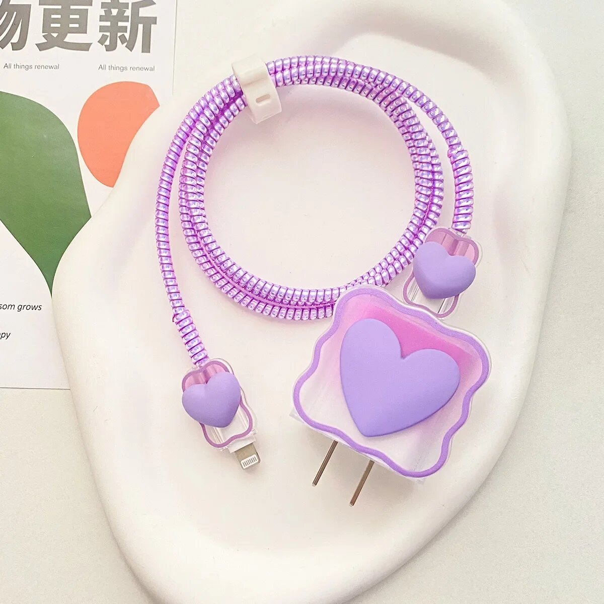 Чехол для зарядки Apple 18W/20W, Purple, сердечко