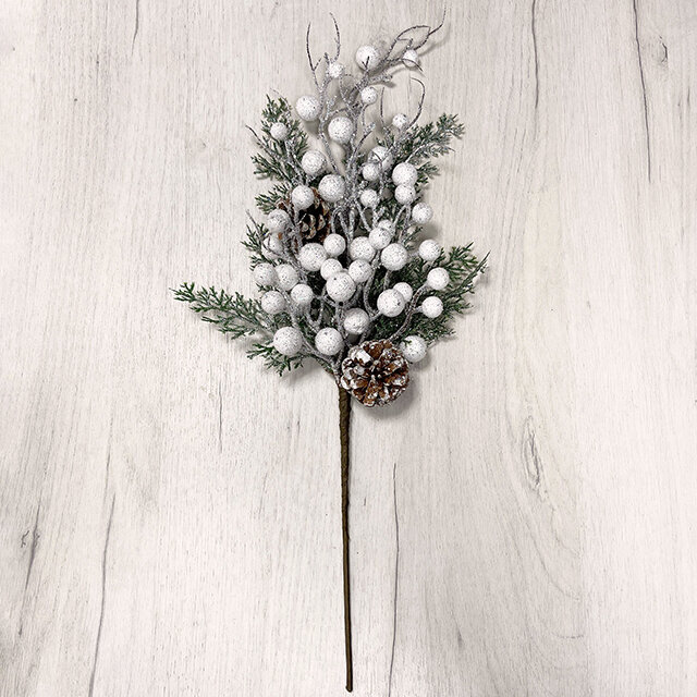 Декоративная ветка Elnora с белыми ягодами 50 см, заснеженная, Christmas Deluxe, 89186